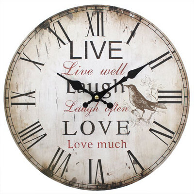 Live Laugh Love Wooden Wall Clock. 34 cm | DIY at B&Q