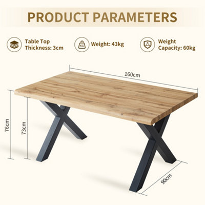 Livee Live Edge Oak Wood Veneer Dining Table with Sturdy Metal Legs, Wooden Kitchen Dinner Table ...