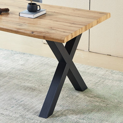 Livee Live Edge Oak Wood Veneer Dining Table with Sturdy Metal Legs ...
