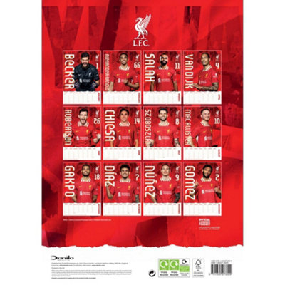 Liverpool FC 2025 A3 Wall Calendar Red/White/Black (One Size)
