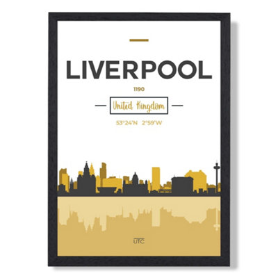 Liverpool Yellow and Black City Skyline Medium Poster with Black Hanger