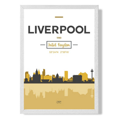 Liverpool Yellow and Black City Skyline Poster with Hanger / 33cm / White
