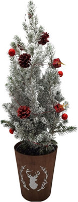 Living 60-65cm Picea Mini Christmas Tree-Conifer with Snow, Red Garland ...