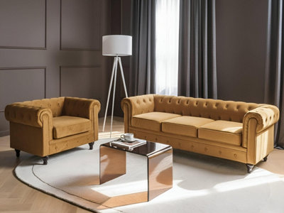 Living Room Set 4 Seater CHESTERFIELD Velvet Gold