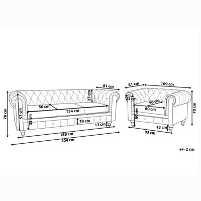 Living Room Set 4 Seater CHESTERFIELD Velvet Gold