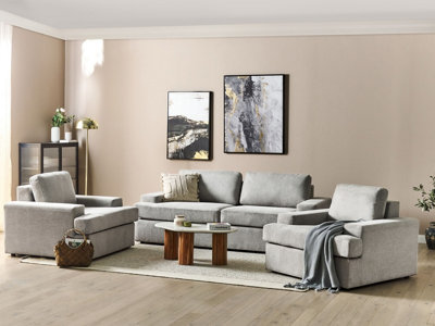 Living Room Set 5 Seater ALLA Fabric Light Grey