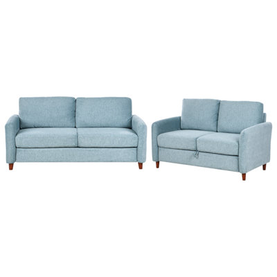 Living Room Set 5 Seater MARE Fabric Blue with Storage