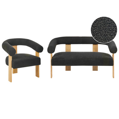 Living Room Set ILBRO Boucle Black/ Light Brown