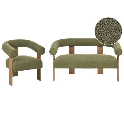 Living Room Set ILBRO Boucle Green/ Dark Brown