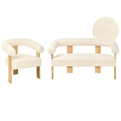 Living Room Set ILBRO Boucle Off-White/ Light Brown