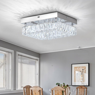 Living Room Square Crystal LED Ceiling Light, Dimmable Crystal ...