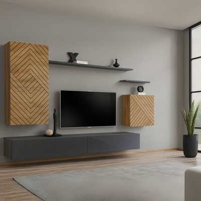Living Room Wall Unit Set SWITCH LAMEL II Wotan Top Graphite Bottom