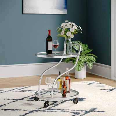 Livingandhome 2 Tier Silver Creative Metal Serving Bar Cart Kitchen ...