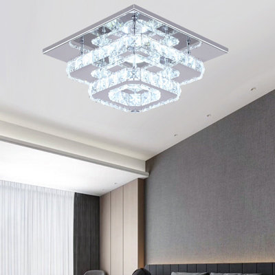 Livingandhome 2 Tiers Square Modern Median Size Crystal LED Ceiling ...