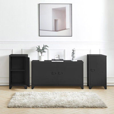 Livingandhome 3 Pcs Black Modern Metal Storage Cabinet Furniture Set ...