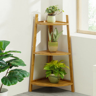 Livingandhome 3 Tier Modern Corner Ladder Shelf Plant Display Stand ...