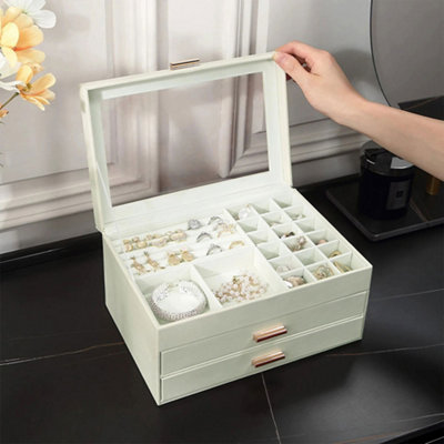 Livingandhome 3 Tiers Jewelry PU Leather Box Organizer with Drawers ...