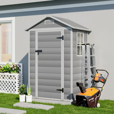 Livingandhome 4 x 3 ft Grey Plastic Shed Garden Storage Shed Apex Roof ...