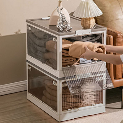 Livingandhome 5 Doors Transparent Folding Stackable Clothes Storage Box ...