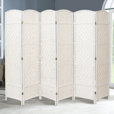 Livingandhome 6 Panel White Wicker Folding Room Divider Indoor Privacy ...