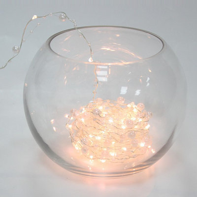Livingandhome 6M 40 LED Pearl Fairy Lights Battery Operated Silver Wire ...