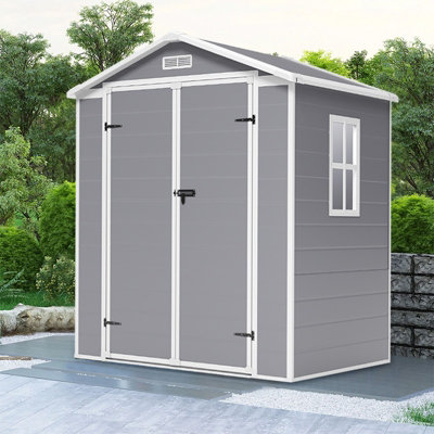 Livingandhome 6x4 ft Apex Plastic Shed Garden Storage Shed with Floor ...