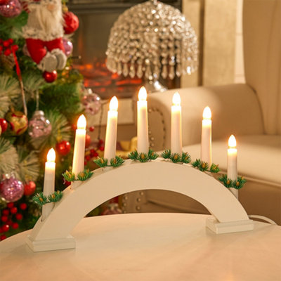 Livingandhome Arched Wooden Candle Bridge with 7 LED Lights Christmas ...