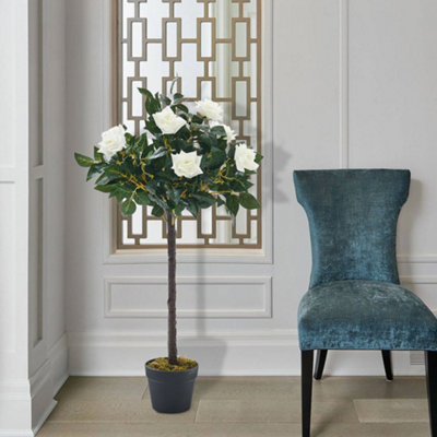 Livingandhome Artificial White Rose Tree House Plant Indoor Plant in ...