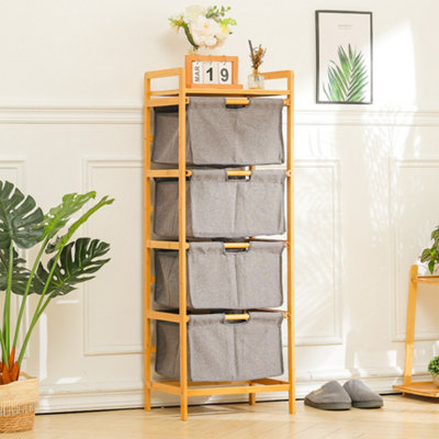 Livingandhome Bamboo Tall Laundry Basket Sorter Storage Rack with 4 ...