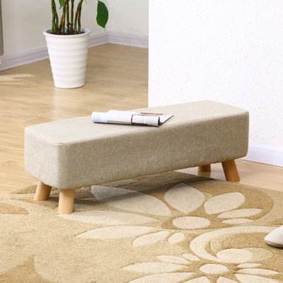 Livingandhome Beige Linen Fabric Rectangular Tofu Shaped Footstool ...