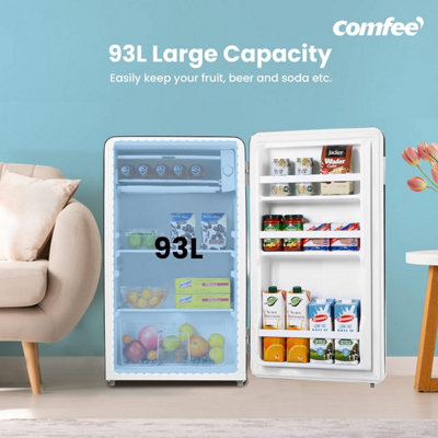 Livingandhome Black 93L Retro Freestanding Fridge with Chiller Box