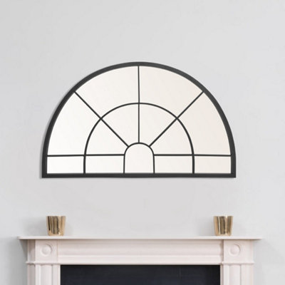 Livingandhome Black Dacorate Window Pane Half Circle Wall Mount Framed ...