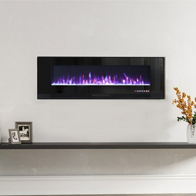 Livingandhome Black Electric Fire Fireplace Wall Mounted Wall Inset or ...