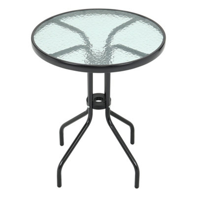 Livingandhome Black Modern Round Metal Garden Table with Tempered Glass ...
