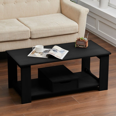 Livingandhome Black Simple Wooden Coffee Table with 1 Drawer | DIY at B&Q
