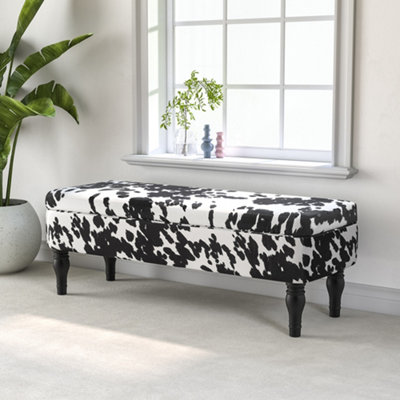 Livingandhome Cow Print Velvet Ottoman Bench Bed End Bench | DIY at B&Q