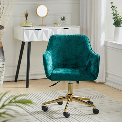 Livingandhome Dark Green Ice Velvet Swivel Home Office Chair Desk Chair ...