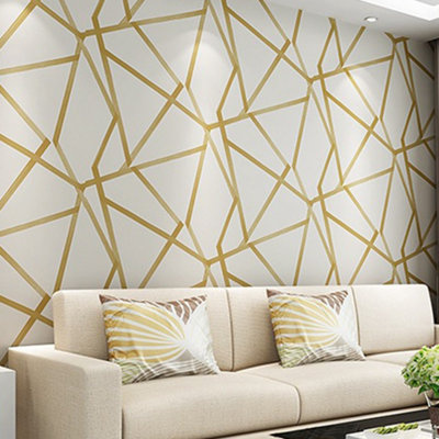 Livingandhome Gold Abstract Irregular Geometric Striped Non Woven ...