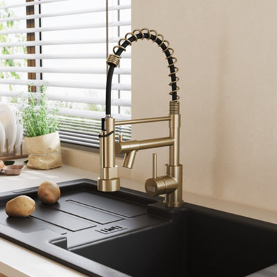 Livingandhome Gold Stainless Steel Kitchen Faucet with Pull Down Spring ...