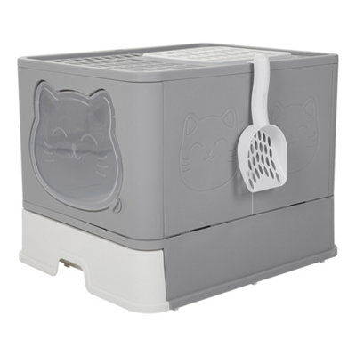 Livingandhome Grey Lidded Odors Resistant Cat Litter Box Kitten Litter ...
