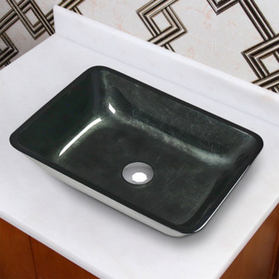 Livingandhome Grey Rectangular Glass Counter Mounted Bathroom Counter ...