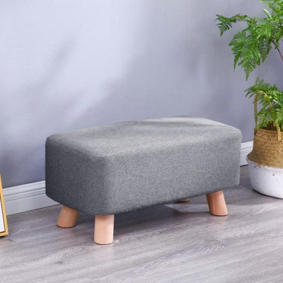 Livingandhome Grey Rectangular Linen Footstool with Solid Wooden Legs ...