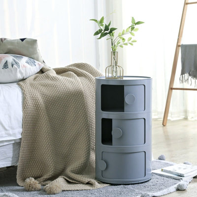 Livingandhome Grey Round Multi Tiered Bedside Drawer Storage Unit ...