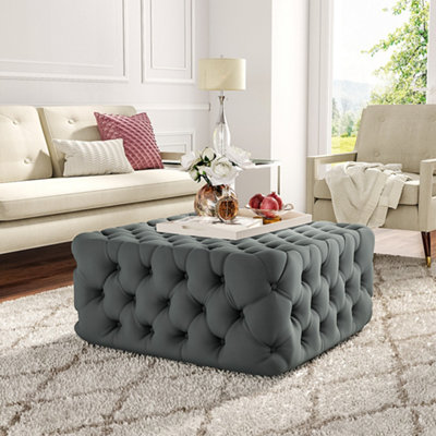 Livingandhome Grey Square Velvet Upholstered Footstool Footrest Foot ...
