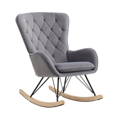 Livingandhome Grey Velvet Rocking Chair Rocker Relaxing Chair ...