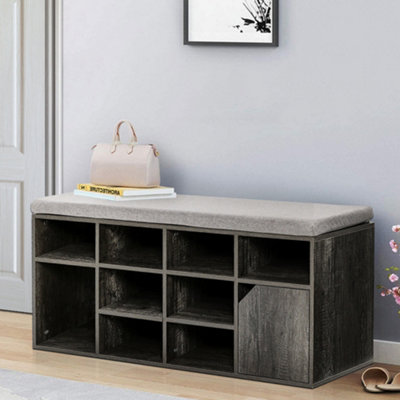 Livingandhome Grey Wooden Shoe Storage Bench Shoe Shelves Shoe Cabinet ...