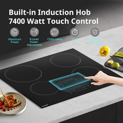 Livingandhome Induction Hob 7400 Watt with 4 Zones Induction Stove