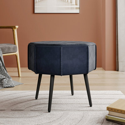Livingandhome Modern Grey Velvet Upholstered Octagonal Footstool with ...