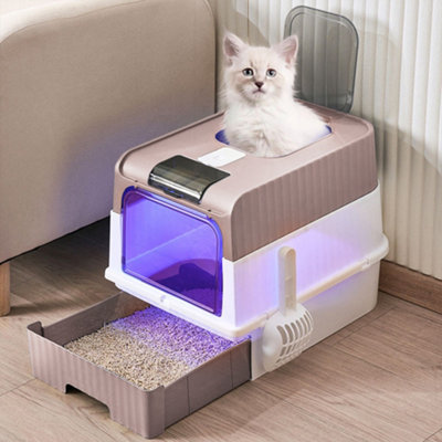 Livingandhome Pink Fully Enclosed Cat Litter Box with UV Sterilization ...