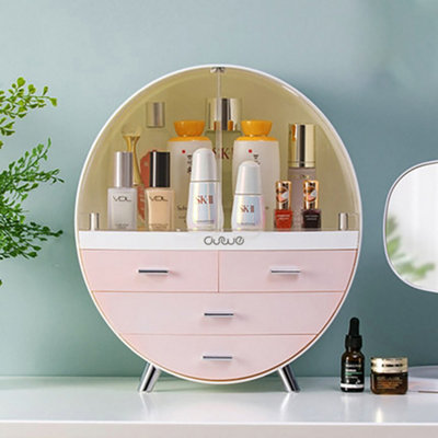 Livingandhome Pink Round Freestanding Cosmetic Organizer Vanity Storage ...